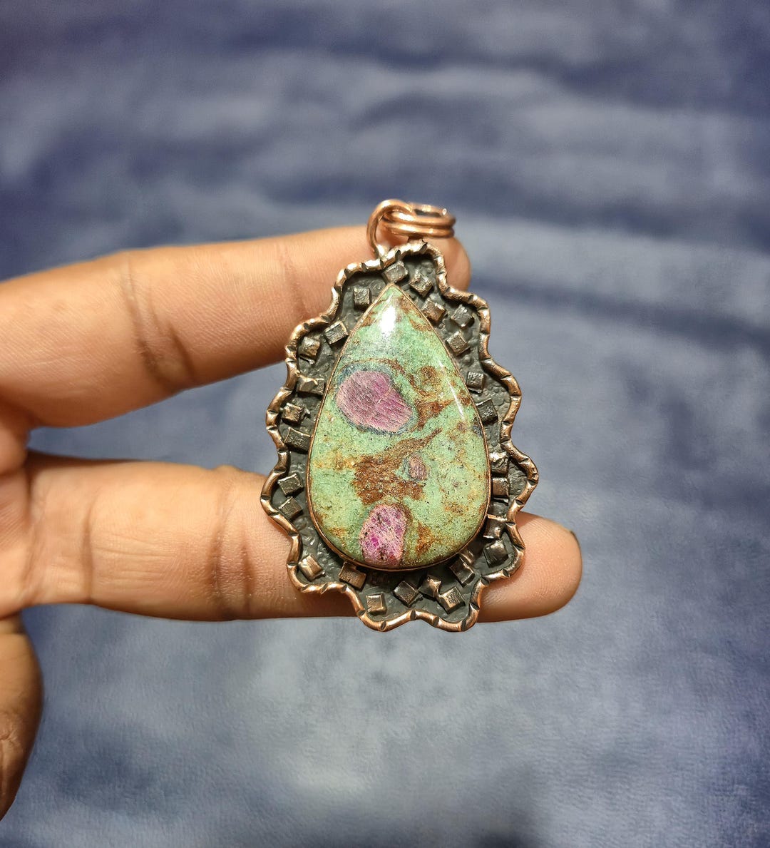 Ruby Fuchsite Pear Pendant, Handmade Copper Necklace, Birthstone ...