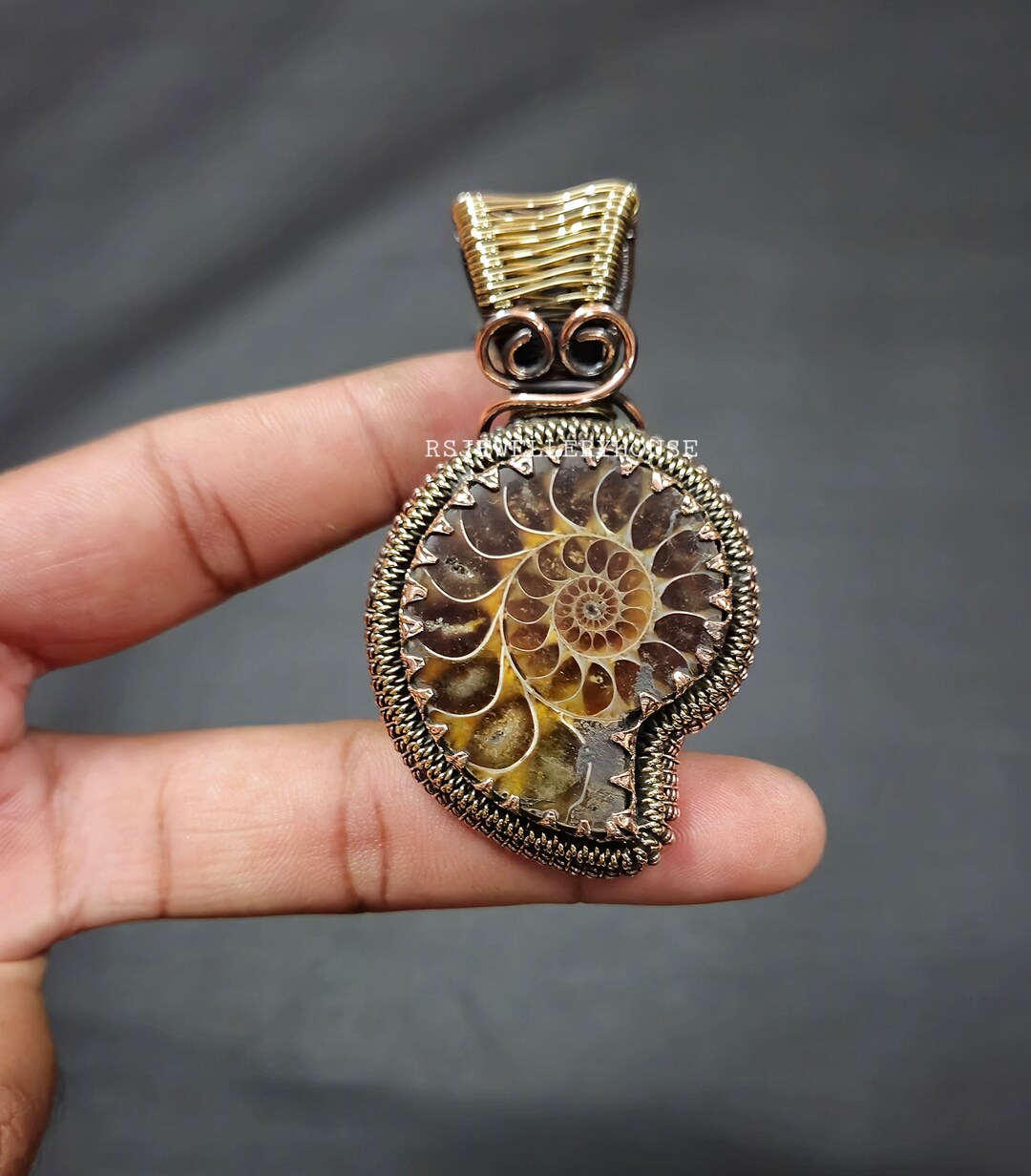 Ammonite Fossil Pendant Copper Wire Wrapped Gemstone Jewelry Copper ...