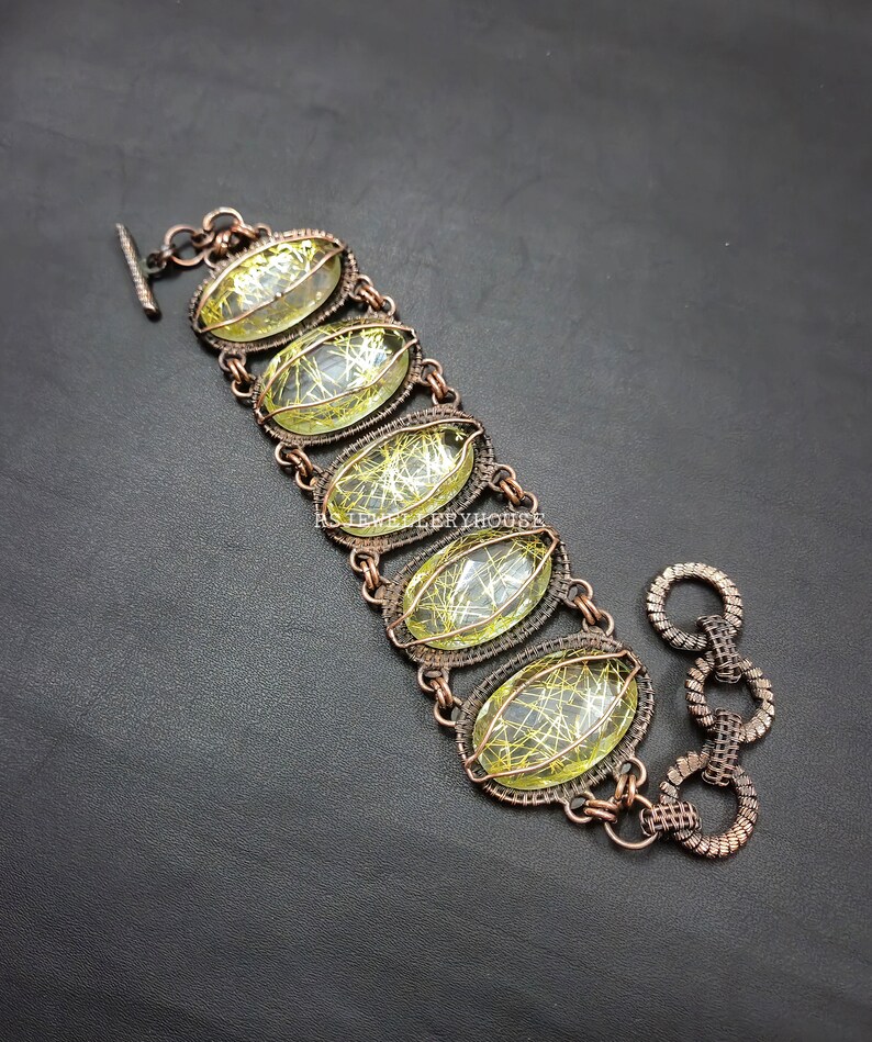 Faceted Golden Rutile Bangle Copper Wire Wrapped Cuff Bracelet Adjustable Bangle Gemstone Cuff ...