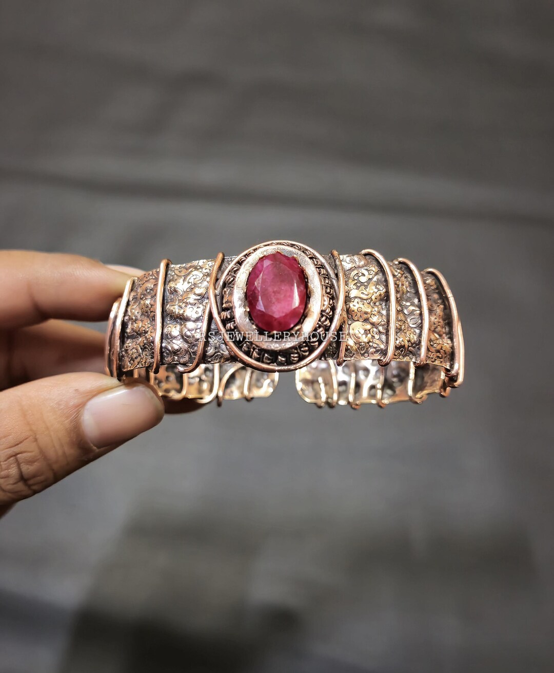 Faceted Kashmir Ruby Bangle Copper Wire Wrapped Cuff Bracelet ...