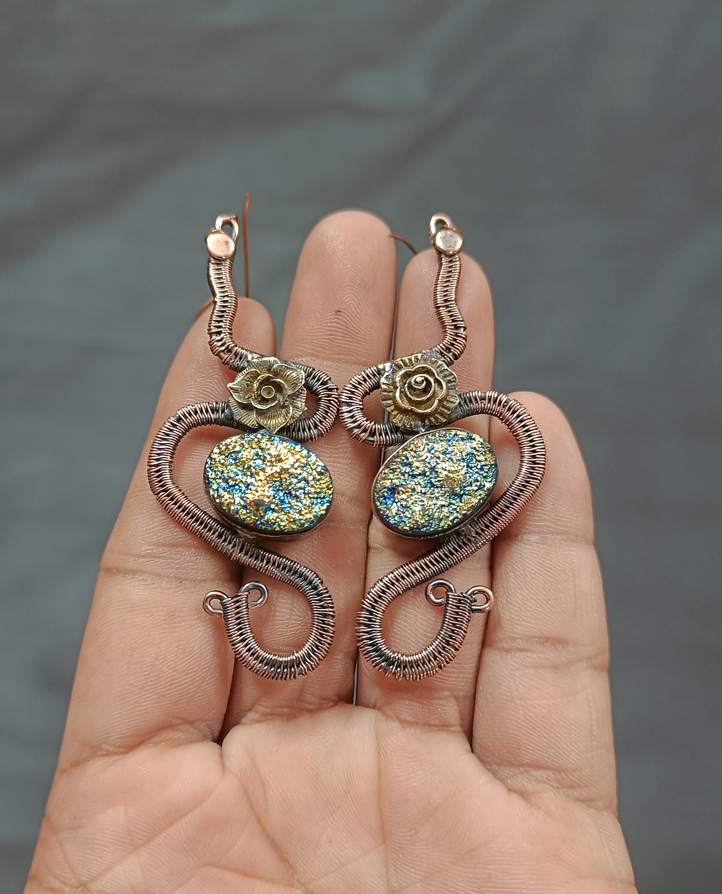 Australian Triplet Opal Earrings Copper Wire Wrapped Earrings Triplet ...