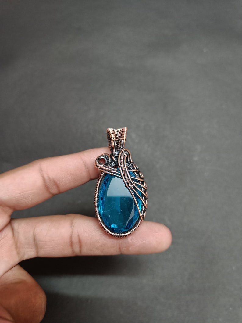 Blue Topaz Pendant Copper Wire Wrapped Pendant Handmade Topaz Pendant ...
