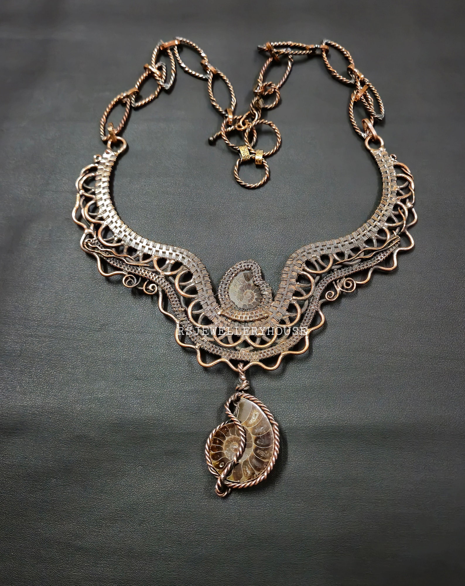 Ammonite Fossil Necklace Copper Wire Wrapped Necklace Handmade Copper ...