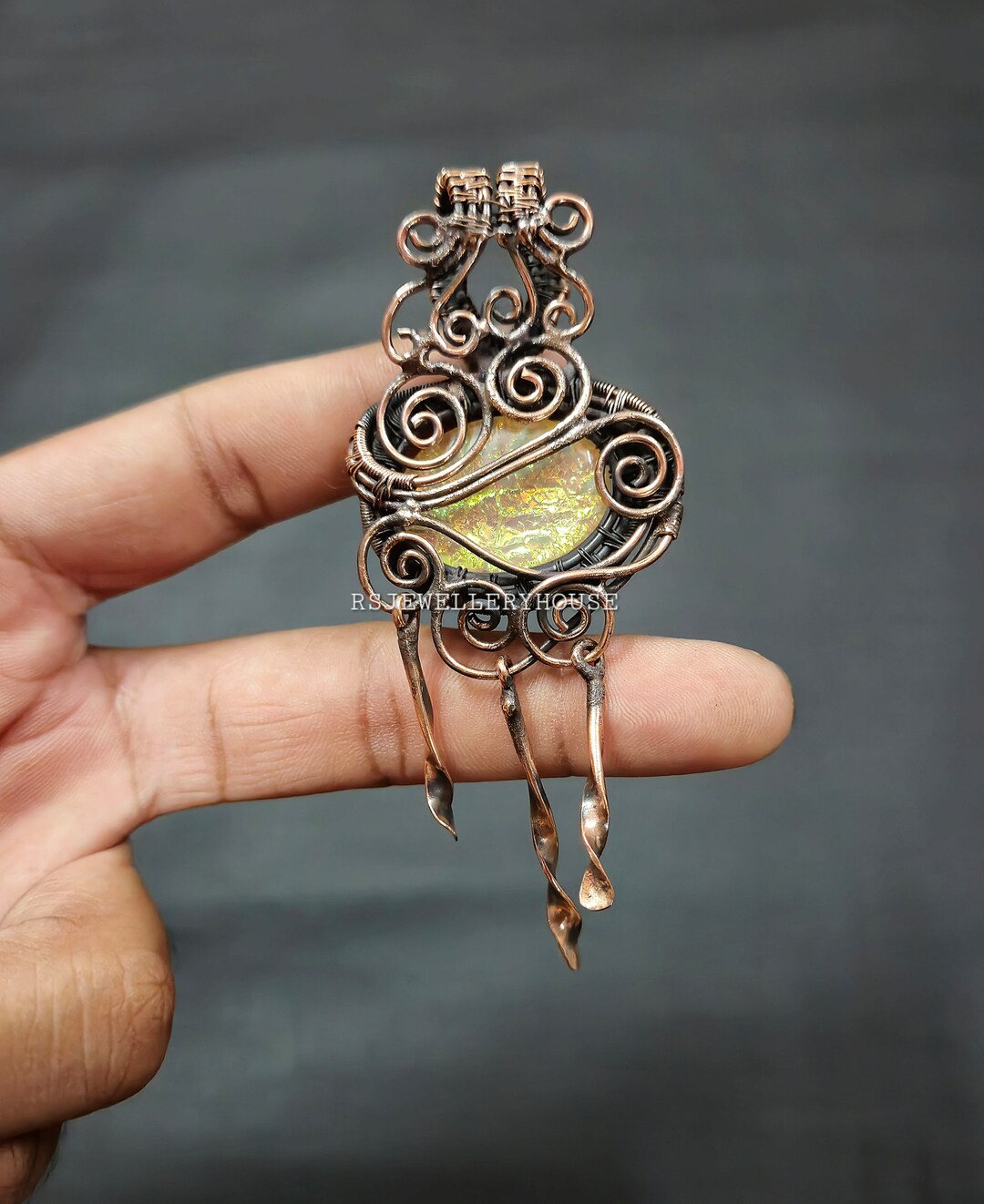 Yellow Australian Triplet Opal Pendant Copper Wire Wrapped Jewelry ...