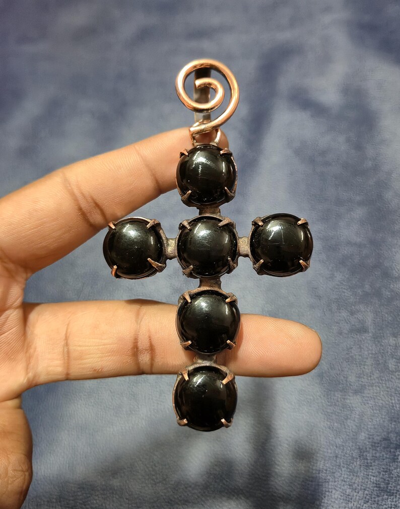 Handmade Copper Cross Pendant: Black Onyx Gemstone Necklace - Etsy