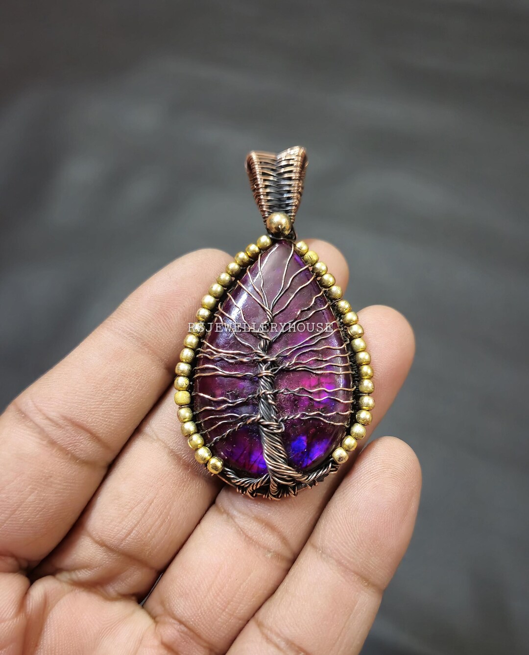 Handmade Tree of Life Pink Labradorite Copper Wire Wrapped Pendant - Etsy