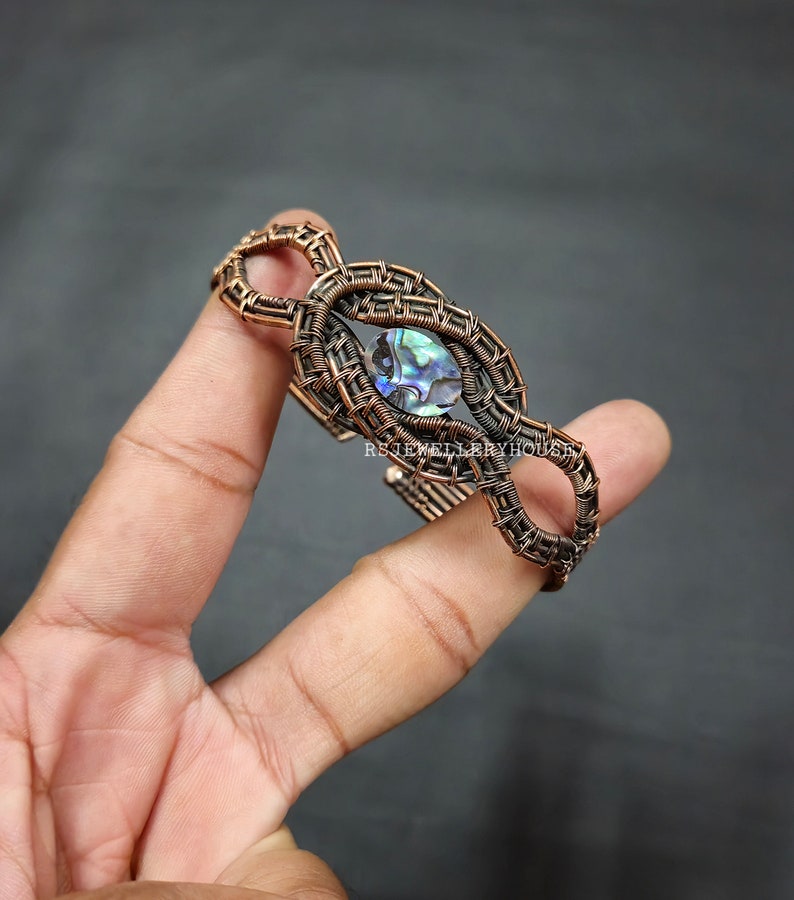 Handmade Abalone Shell Copper Bracelet, Wire Wrapped Adjustable Cuff - Etsy