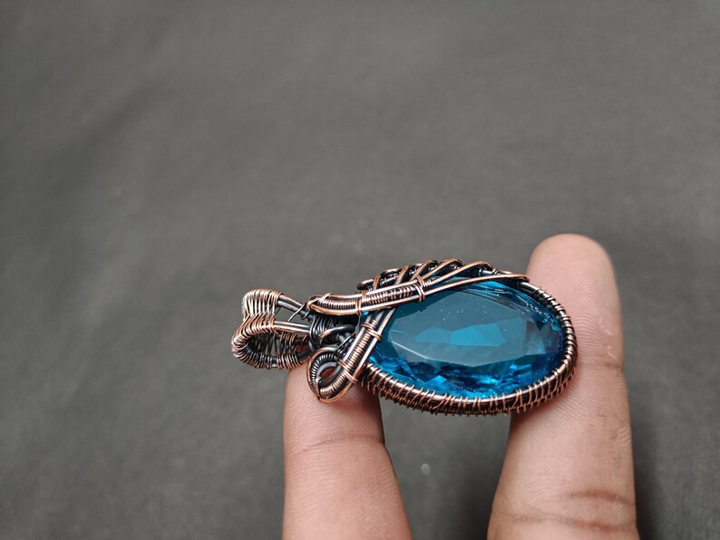 Blue Topaz Pendant Copper Wire Wrapped Pendant Handmade Topaz Pendant ...