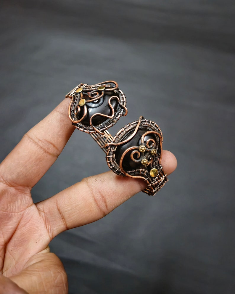 Handmade Copper Wire Wrapped Black Onyx Adjustable Cuff Bracelet - Etsy