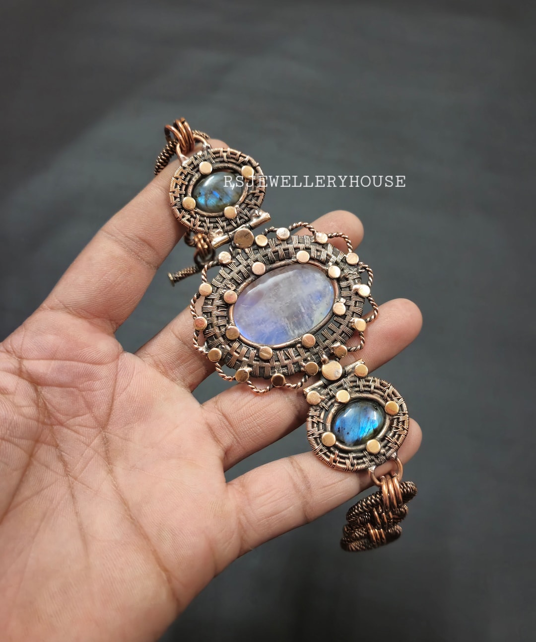 Handmade Copper Wire Wrapped Bangle: Moonstone & Labradorite Cuff - Etsy
