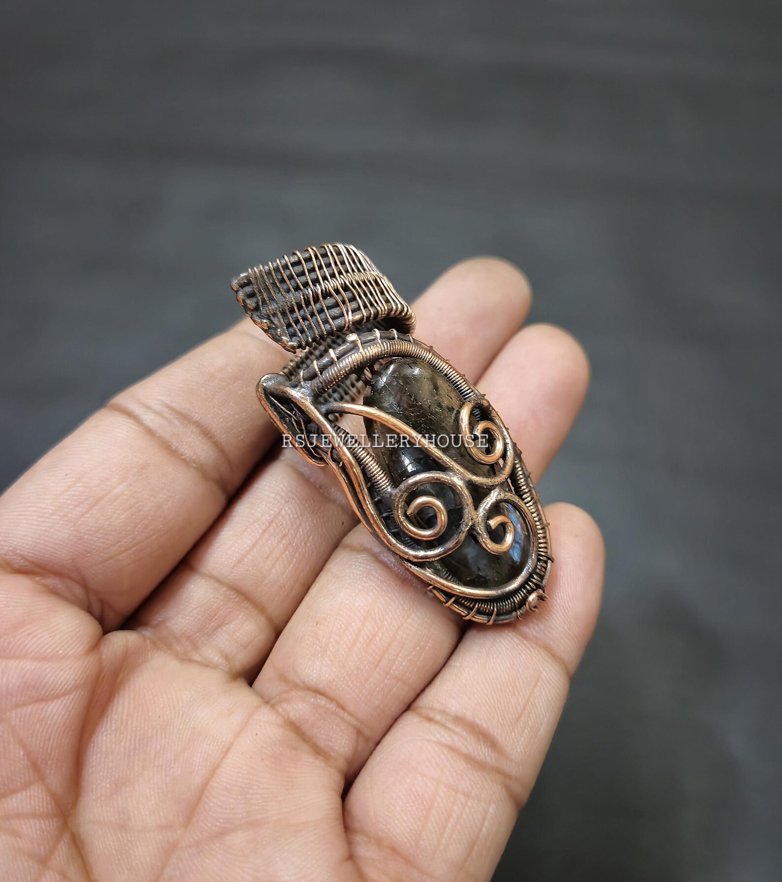 Handmade Copper Wire Wrapped Labradorite Ring, Adjustable Gemstone ...