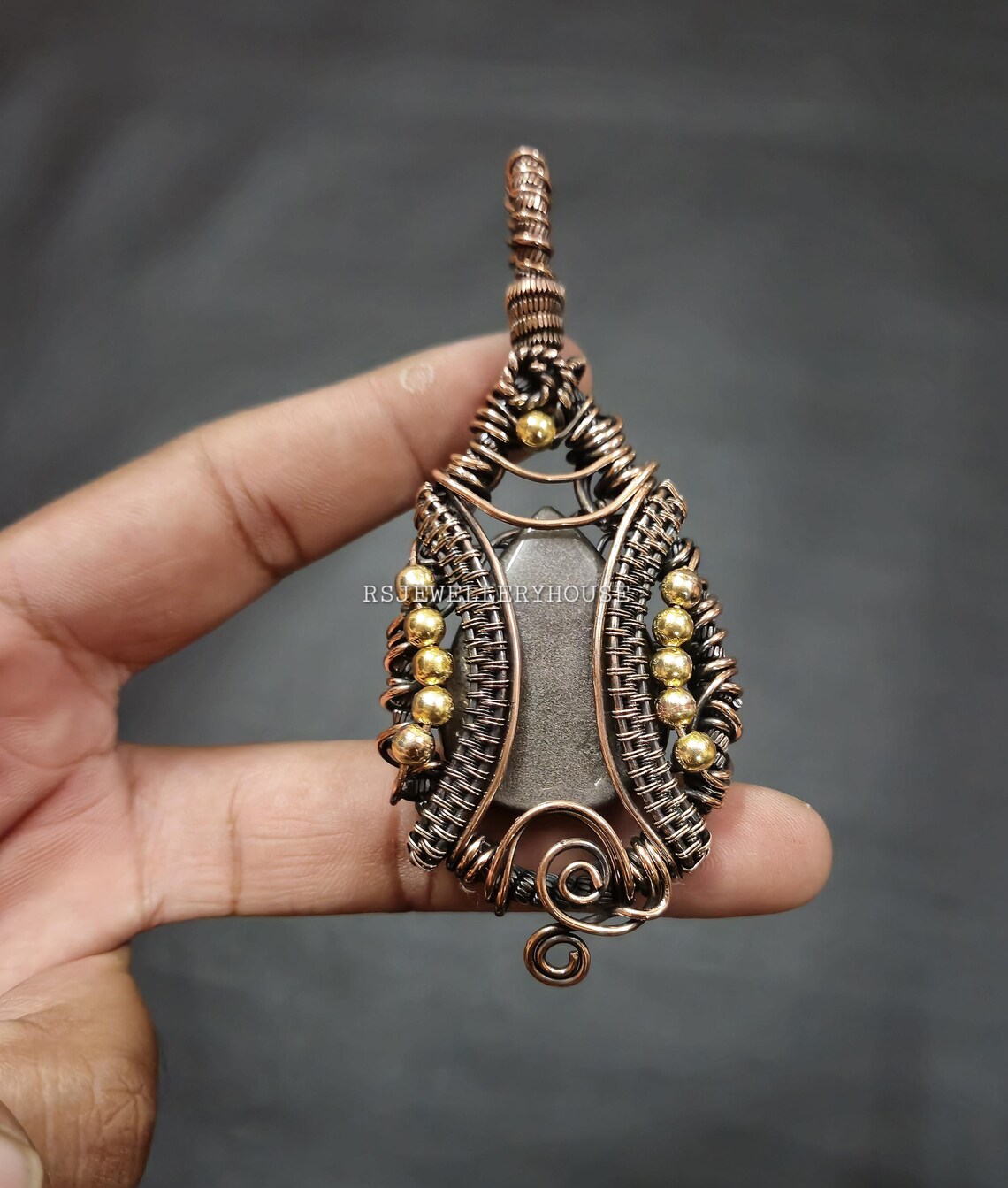 Silver Sheen Obsidian Pendant Copper Wire Wrapped Pendant Dainty ...