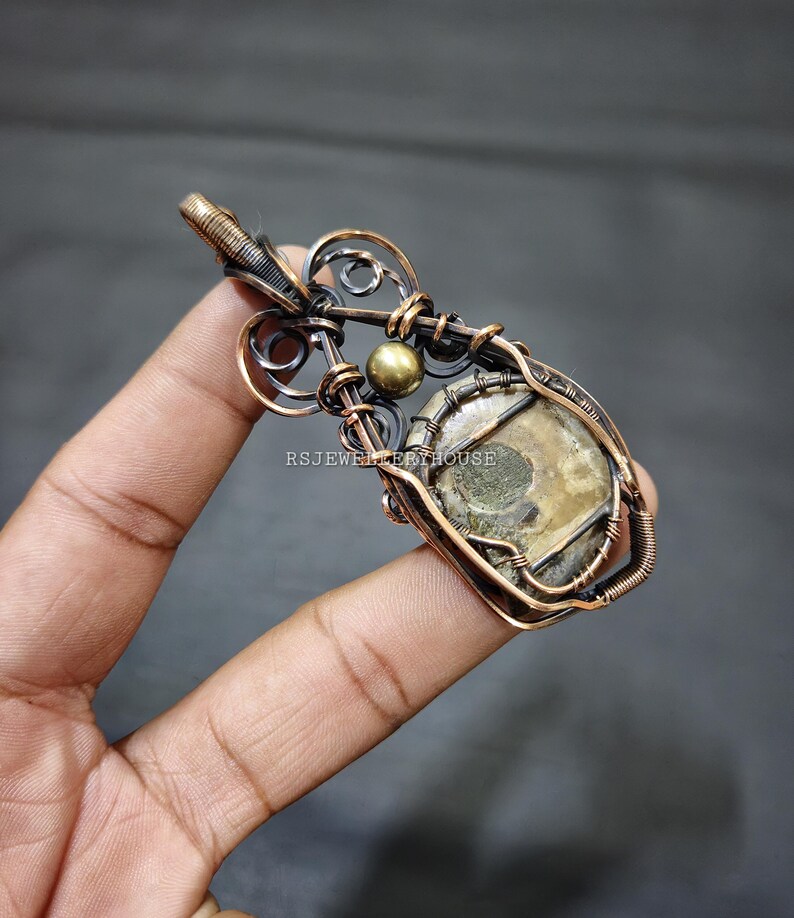 Pretty Ammonite Fossil Tree of Life Pendant Copper Wire Wrapped Pendant ...
