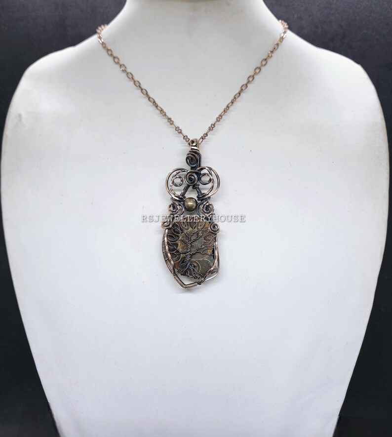 Pretty Ammonite Fossil Tree of Life Pendant Copper Wire Wrapped Pendant ...