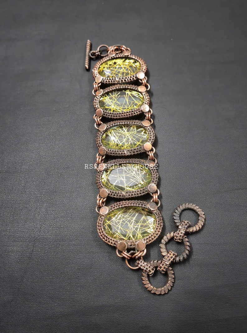 Faceted Golden Rutile Bangle Copper Wire Wrapped Cuff Bracelet Adjustable Bangle Gemstone Cuff ...