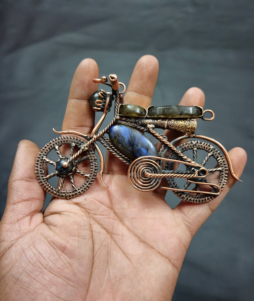 Labradorite Gemstone Pendant Copper Wire Wrapped Pendant Vintage Bike ...