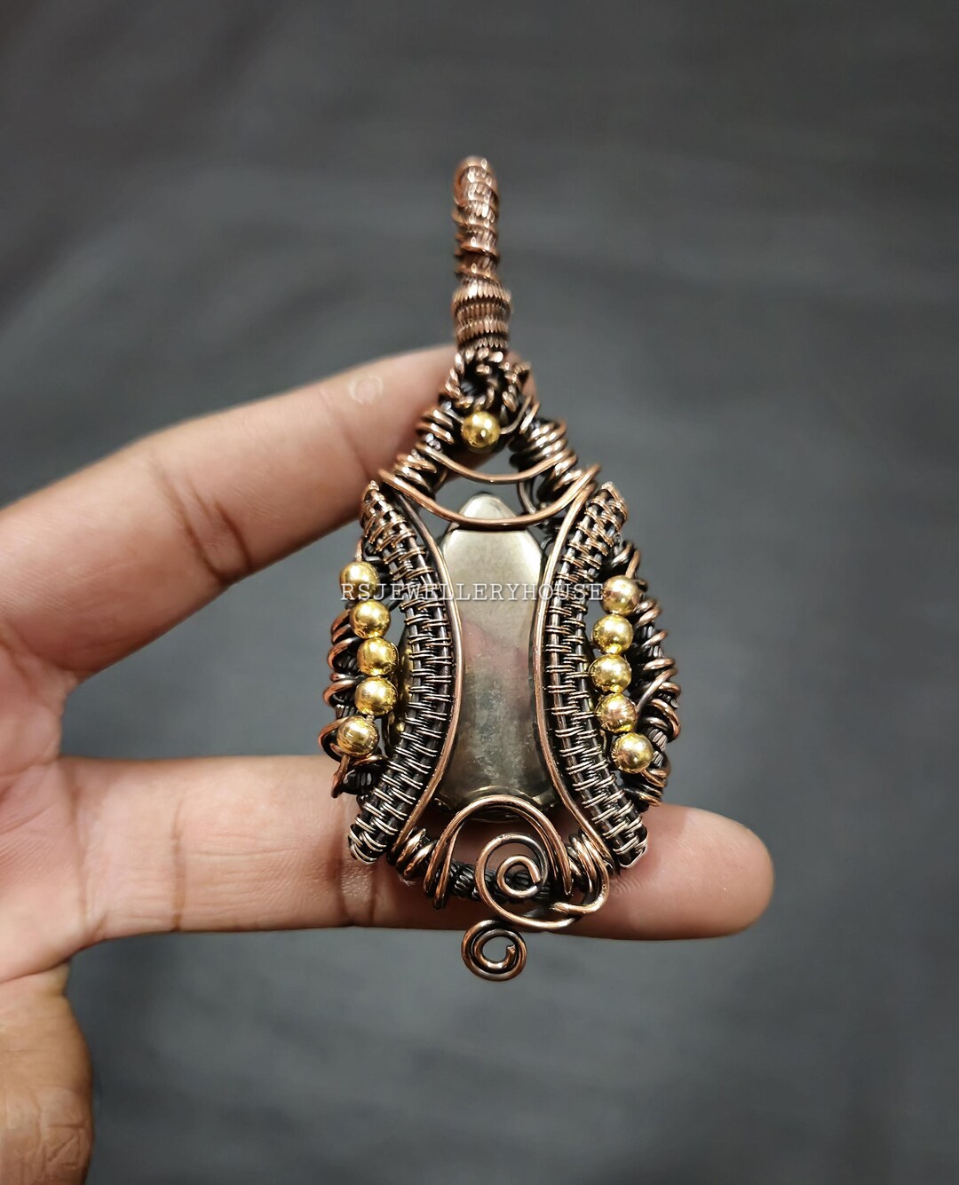 Pyrite Natural Gemstone Pendant Copper Wire Wrapped Pendant Pyrite ...