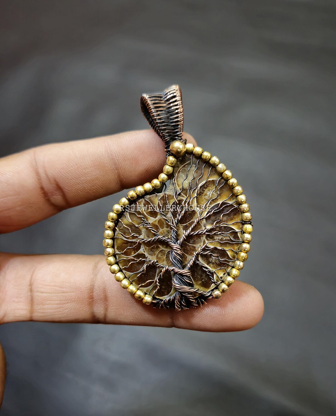 Life of Tree Ammonite Fossil Pendant Copper Wire Wrapped Pendant Fossil ...