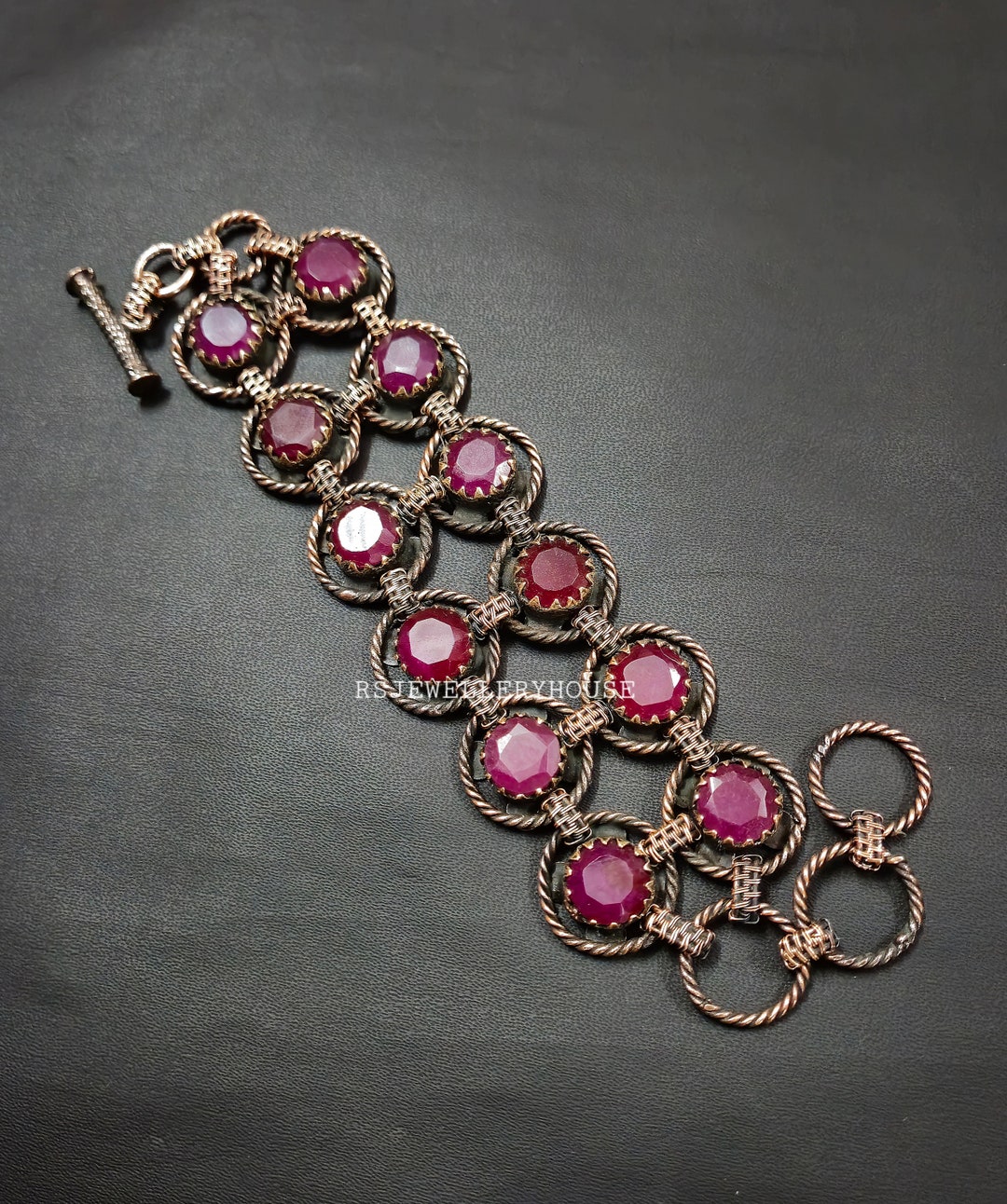 Faceted Kashmir Ruby Gemstone Bracelet Wire Wrapped Bracelet Adjustable ...