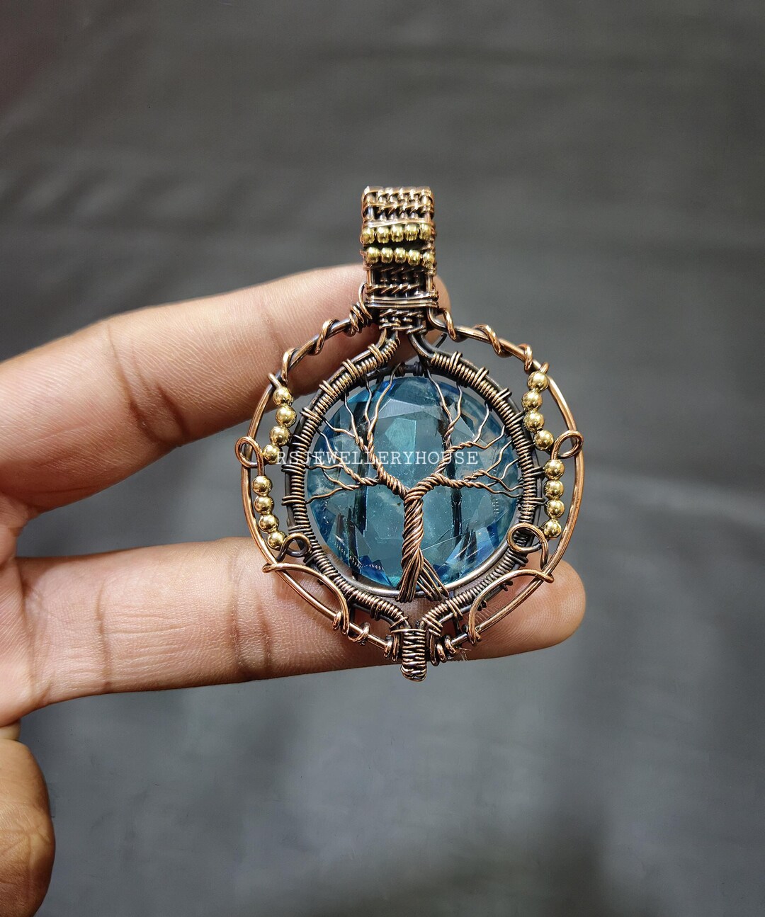 Blue Topaz Pendant Tree of Life Copper Wire Wrapped Jewelry Topaz ...