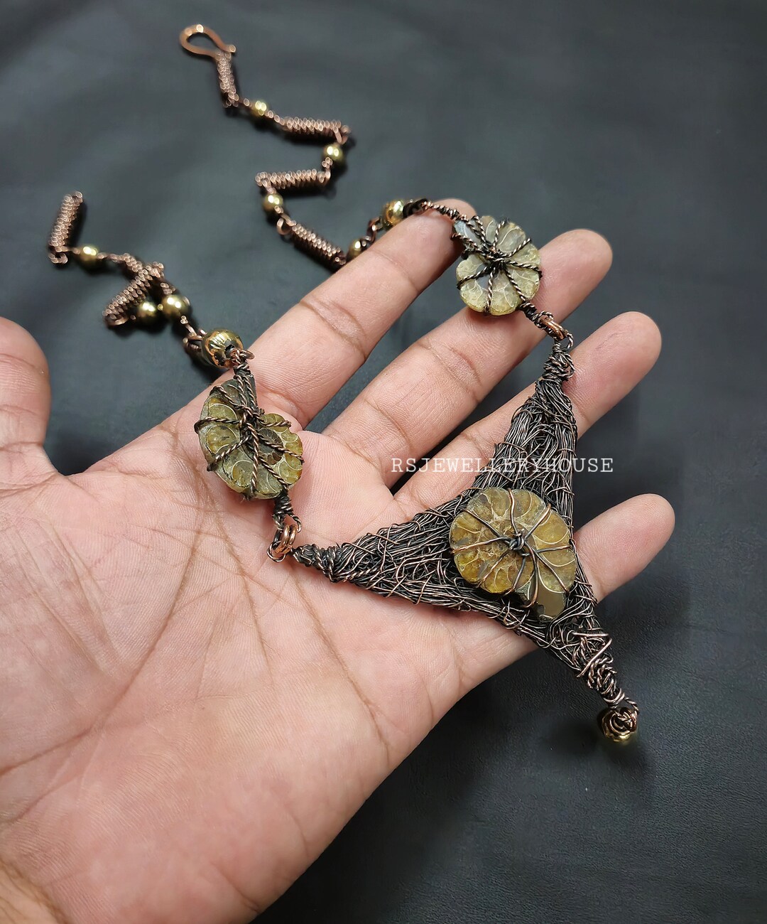 Ammonite Fossil Wire Wrapped Necklace Copper Wire Wrap Designer ...