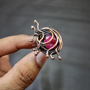 Faceted Kashmir Ruby Ring Copper Jewelry Adjustable Ring Handmade Kashmir Ruby Gemstone Ring ...