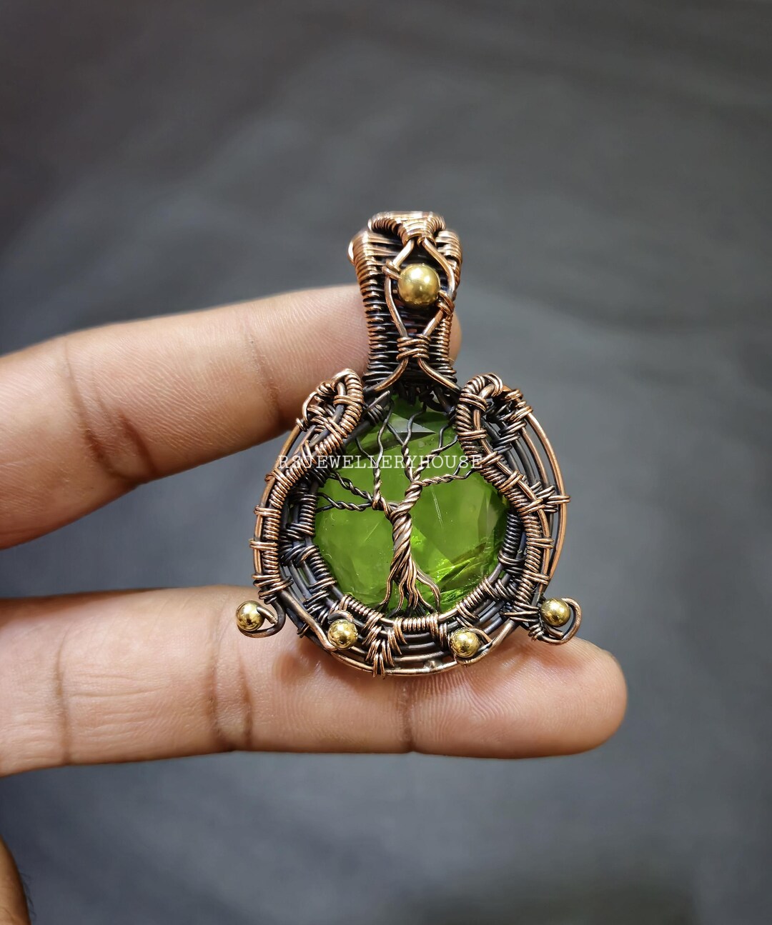 Excellent Tree of Life Peridot Gemstone Pendant Copper Wire Wrapped ...