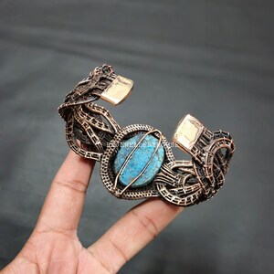 Tibetan Turquoise Copper Cuff Bracelet Turquoise Bracelet Copper Wire Wrapped Cuff Adjustable ...