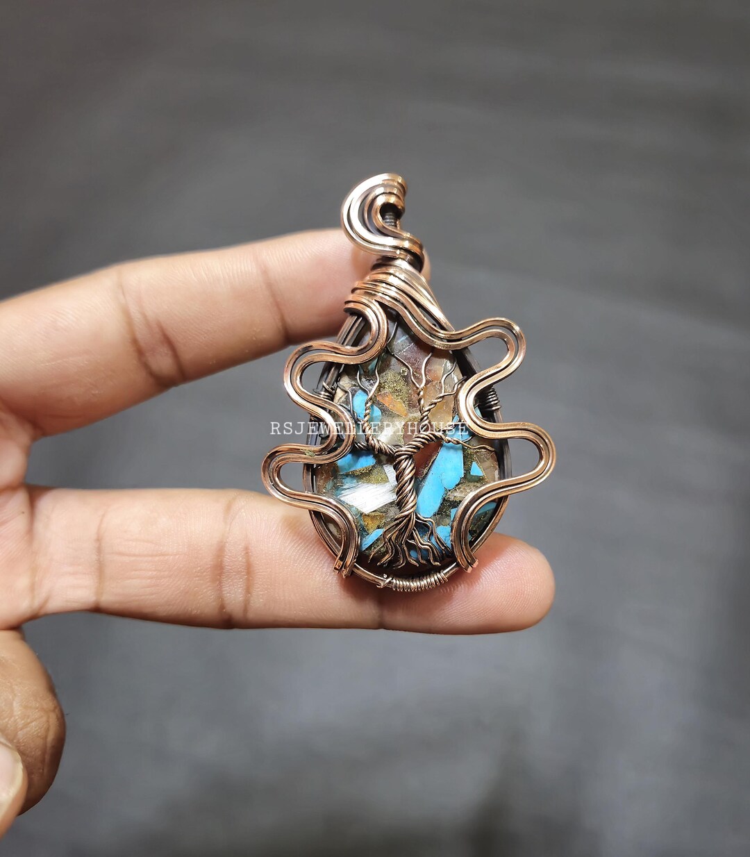 Spiny Oyster Copper Turquoise Pendant Tree of Life Jewelry Wire Wrapped ...