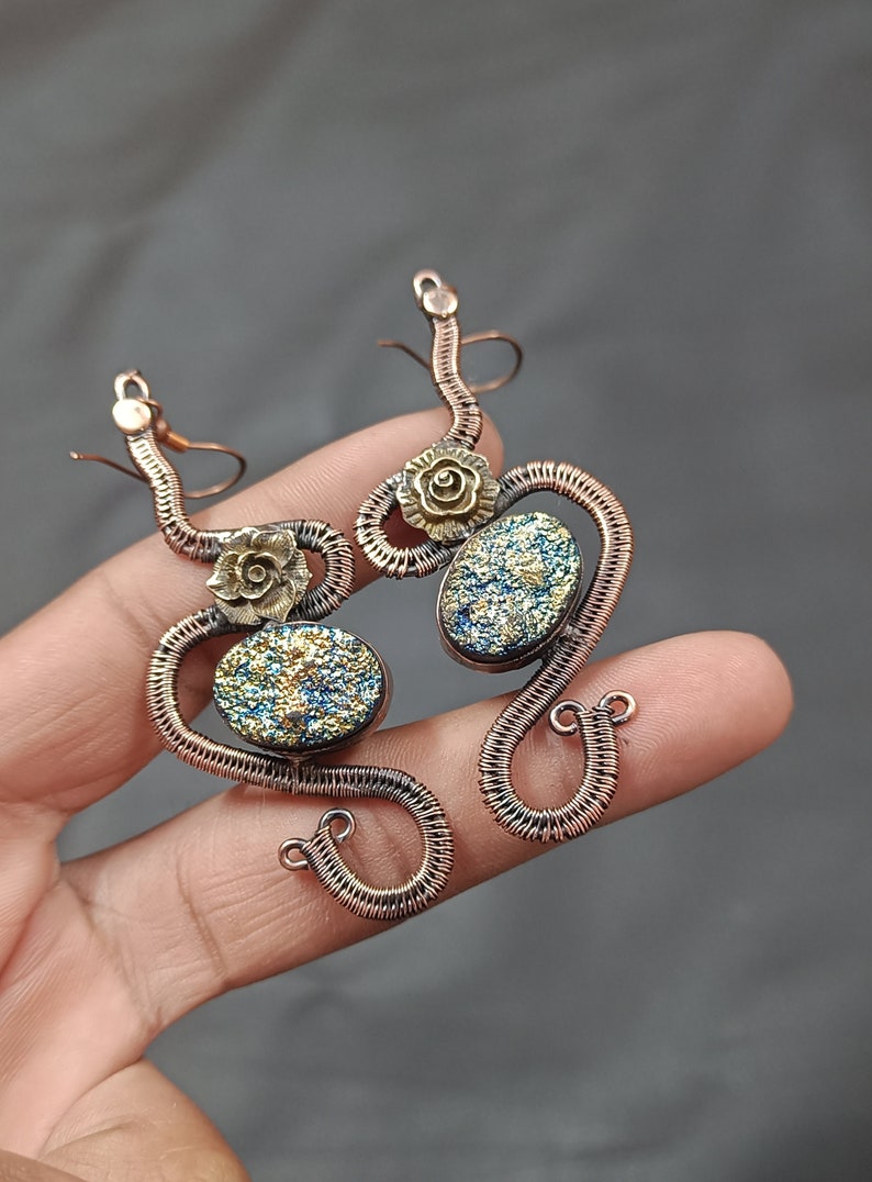 Australian Triplet Opal Earrings Copper Wire Wrapped Earrings Triplet ...