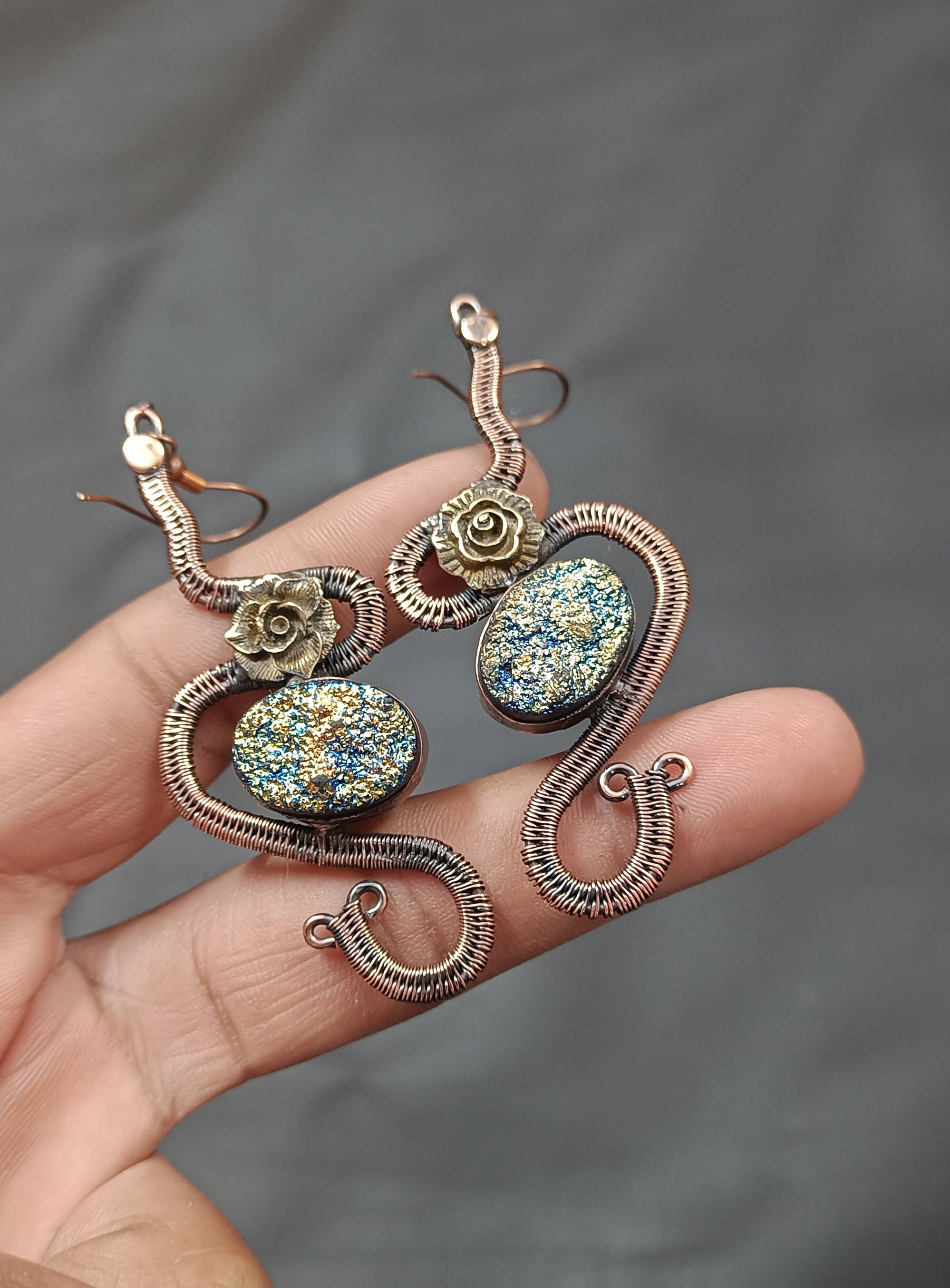 Australian Triplet Opal Earrings Copper Wire Wrapped Earrings Triplet ...