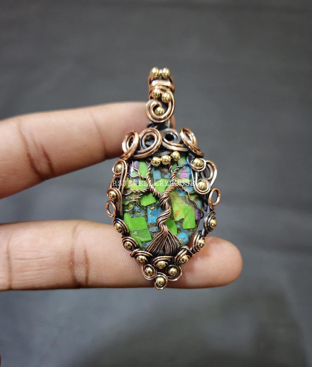 Life of Tree Fiesta Kingman Turquoise Pendant Copper Wire Wrapped ...