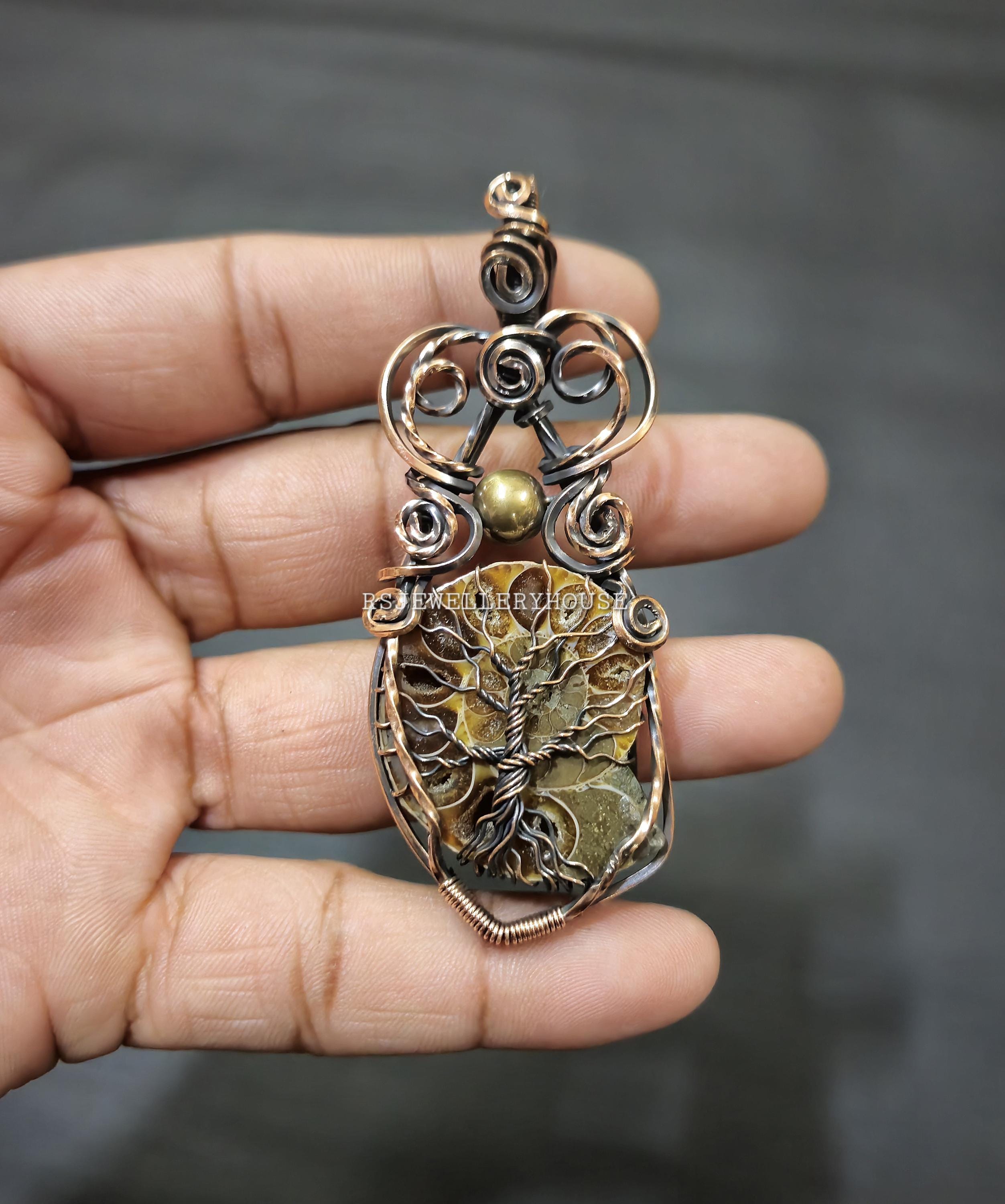 Pretty Ammonite Fossil Tree of Life Pendant Copper Wire Wrapped Pendant ...