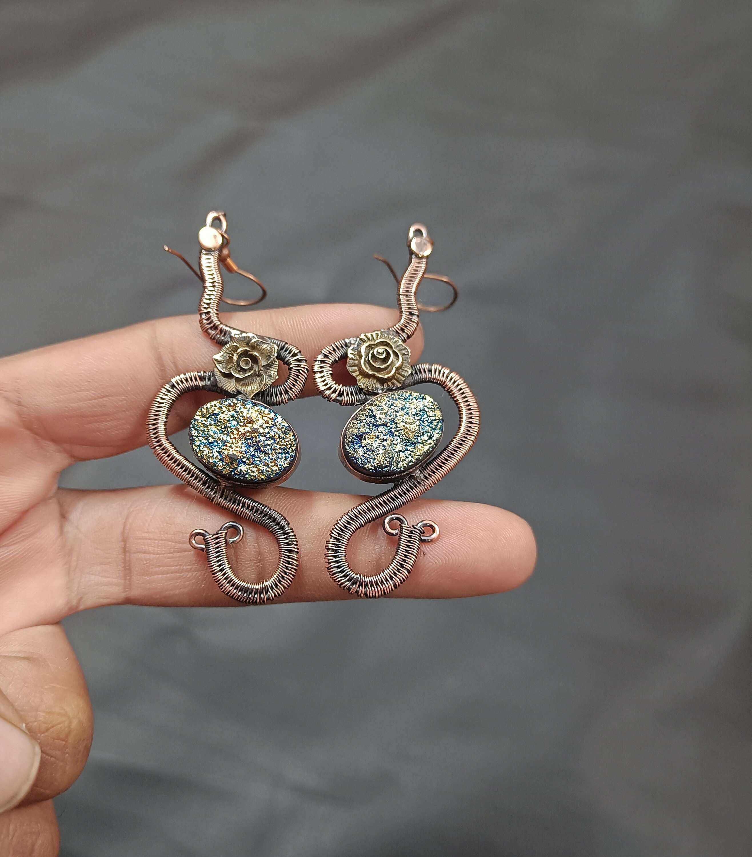 Australian Triplet Opal Earrings Copper Wire Wrapped Earrings Triplet ...