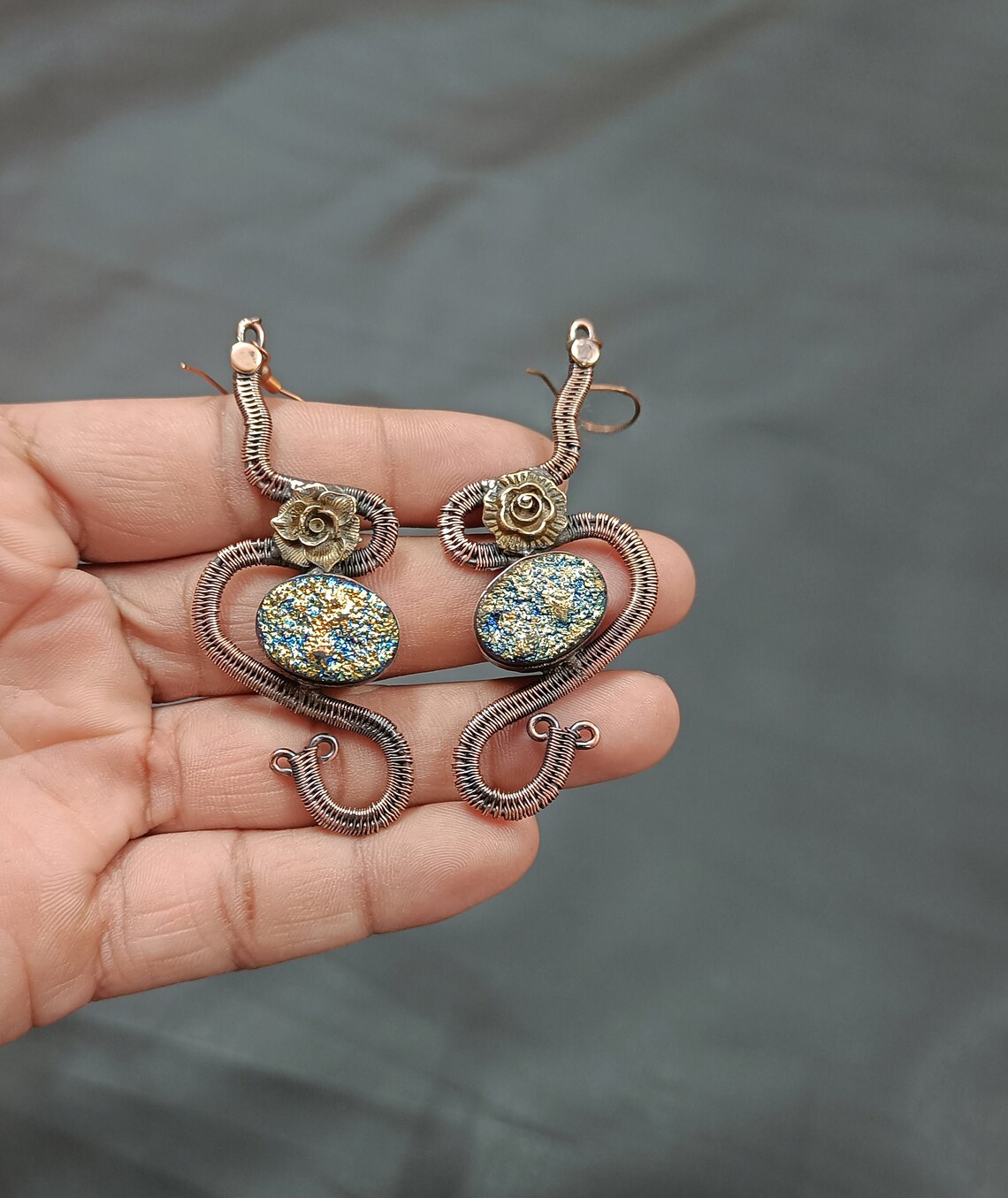 Australian Triplet Opal Earrings Copper Wire Wrapped Earrings Triplet ...