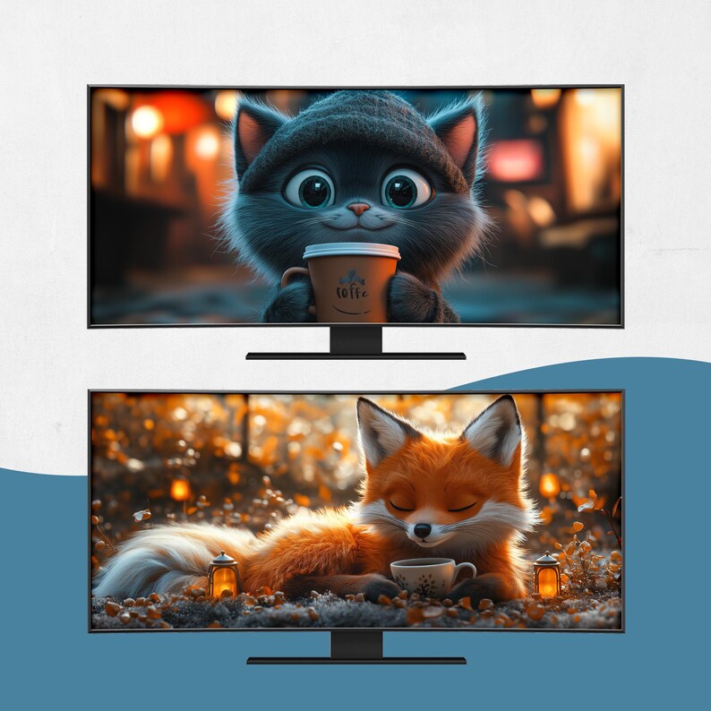 Cute Animal Ultrawide Wallpaper, Cozy Anime Widescreen Background, Cute ...