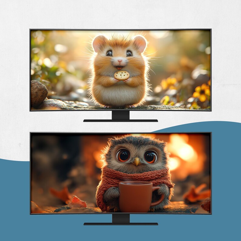 Cute Animal Ultrawide Wallpaper, Cozy Anime Widescreen Background, Cute ...