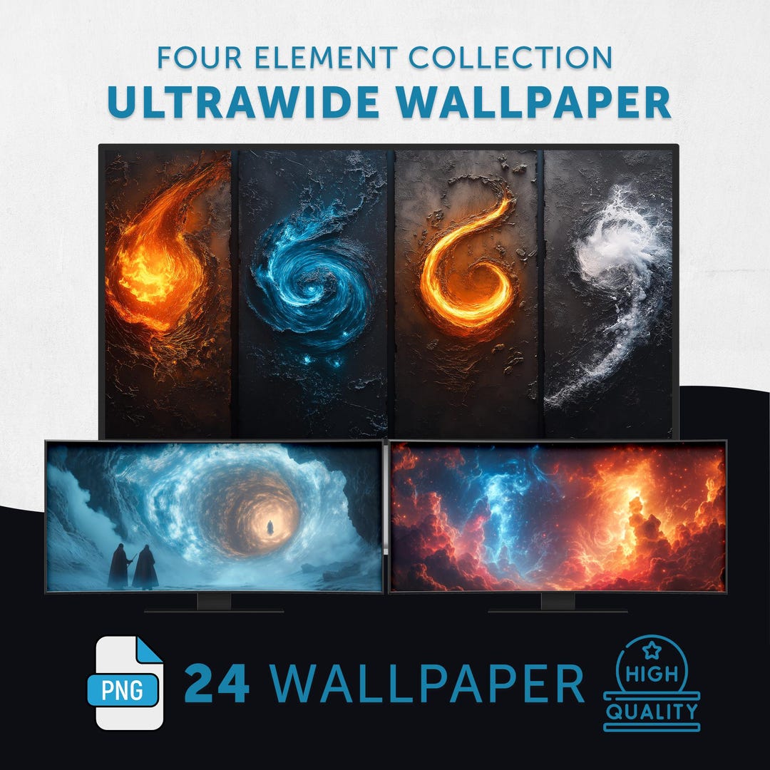 4K Four Elements Ultrawide Wallpaper: Epic Fantasy Art (digital ...