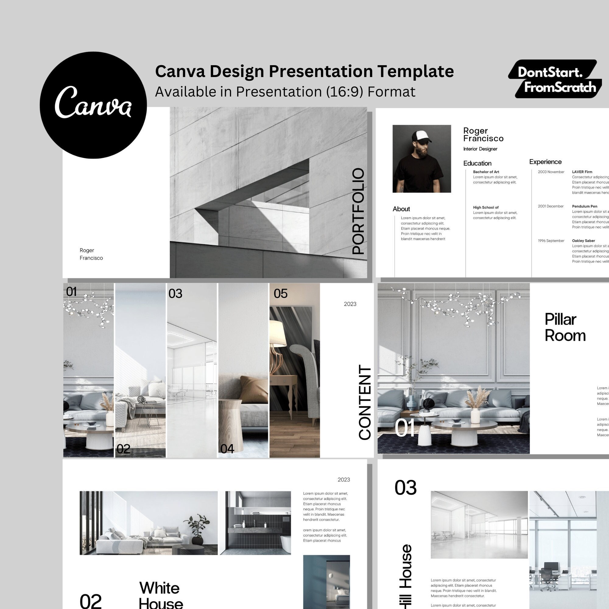 Minimal White Architecture, Interior, Design Portfolio Canva Template ...