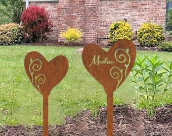 Heart Garden Stake, Rust Art Metal Stake, Garden Sculpture, Yard Garden ...