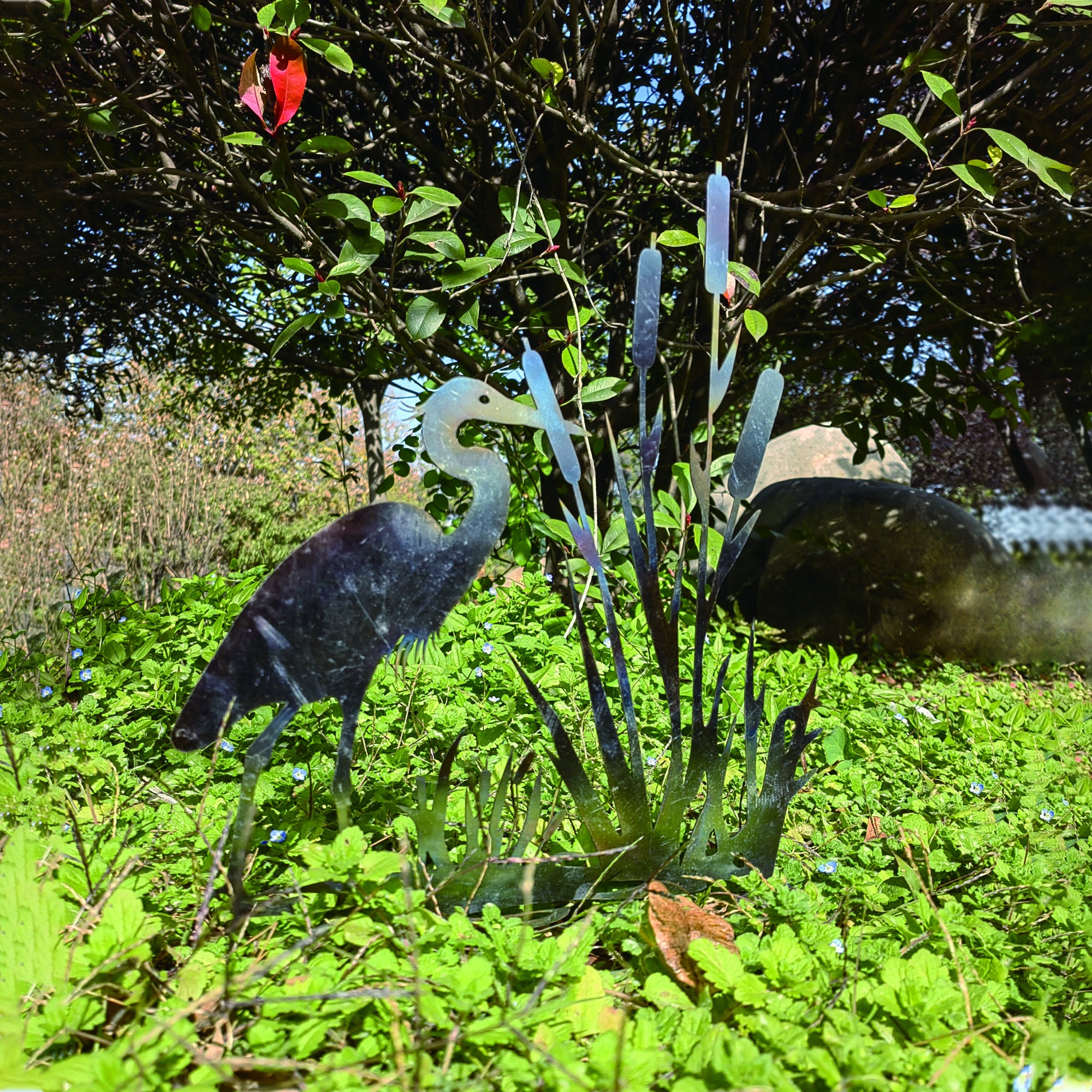 Flamed Metal Bird Garden Stake Yard Art, Rustic Bird Yard Art, Metal ...