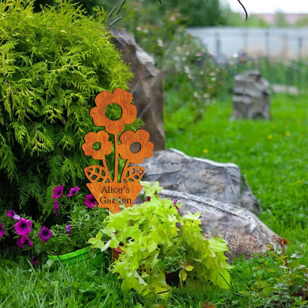 Custom Metal Garden Stake Decor, Flower Pot Stake Decor, Garden Stake ...