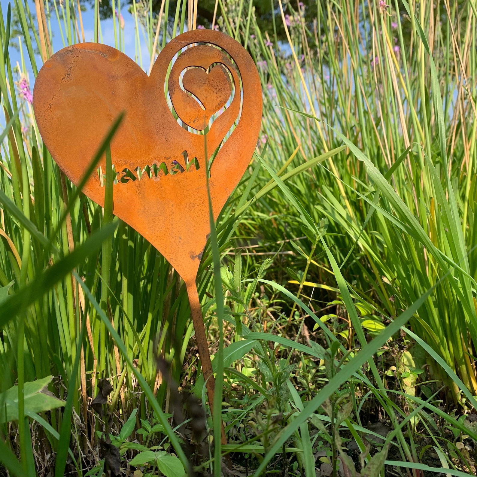 Heart Garden Stake, Rust Art Metal Stake, Garden Sculpture, Yard Garden ...