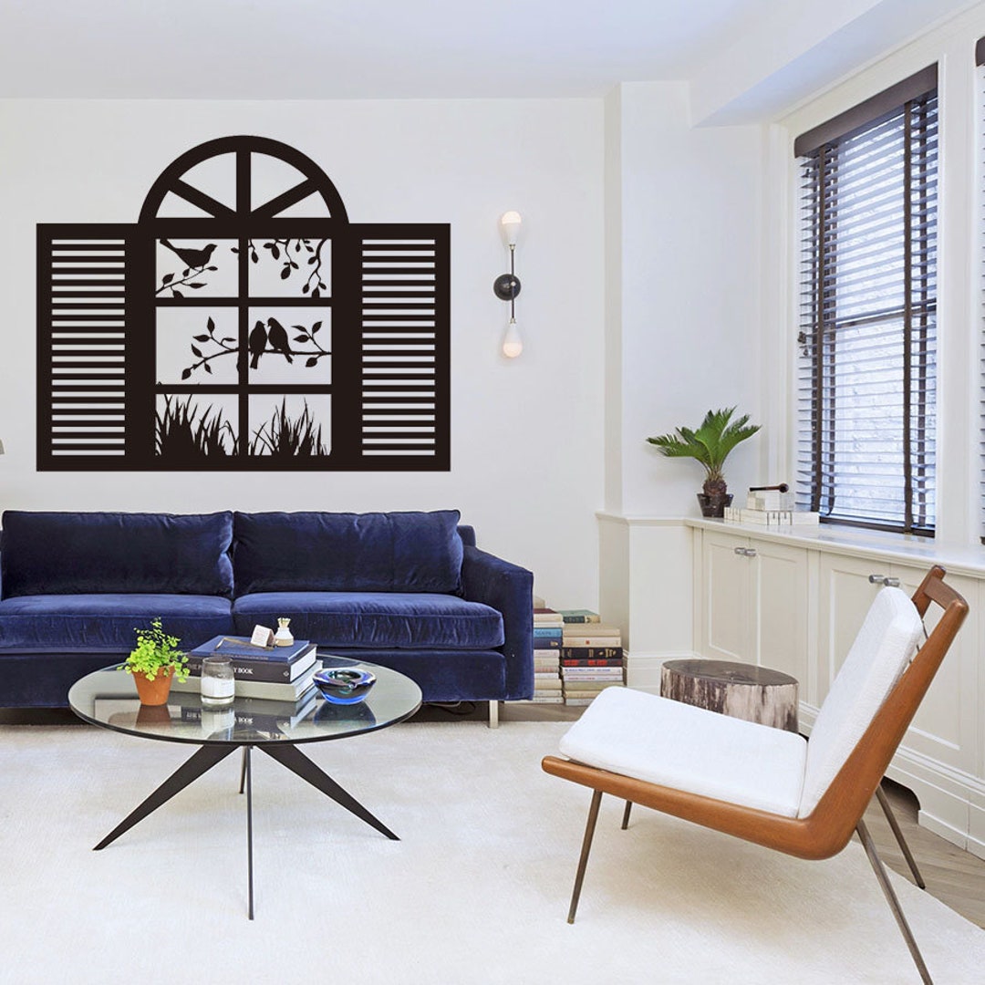 Metal Window Wall Decor, Large Wall Art, Home Furnishing, Birds on ...