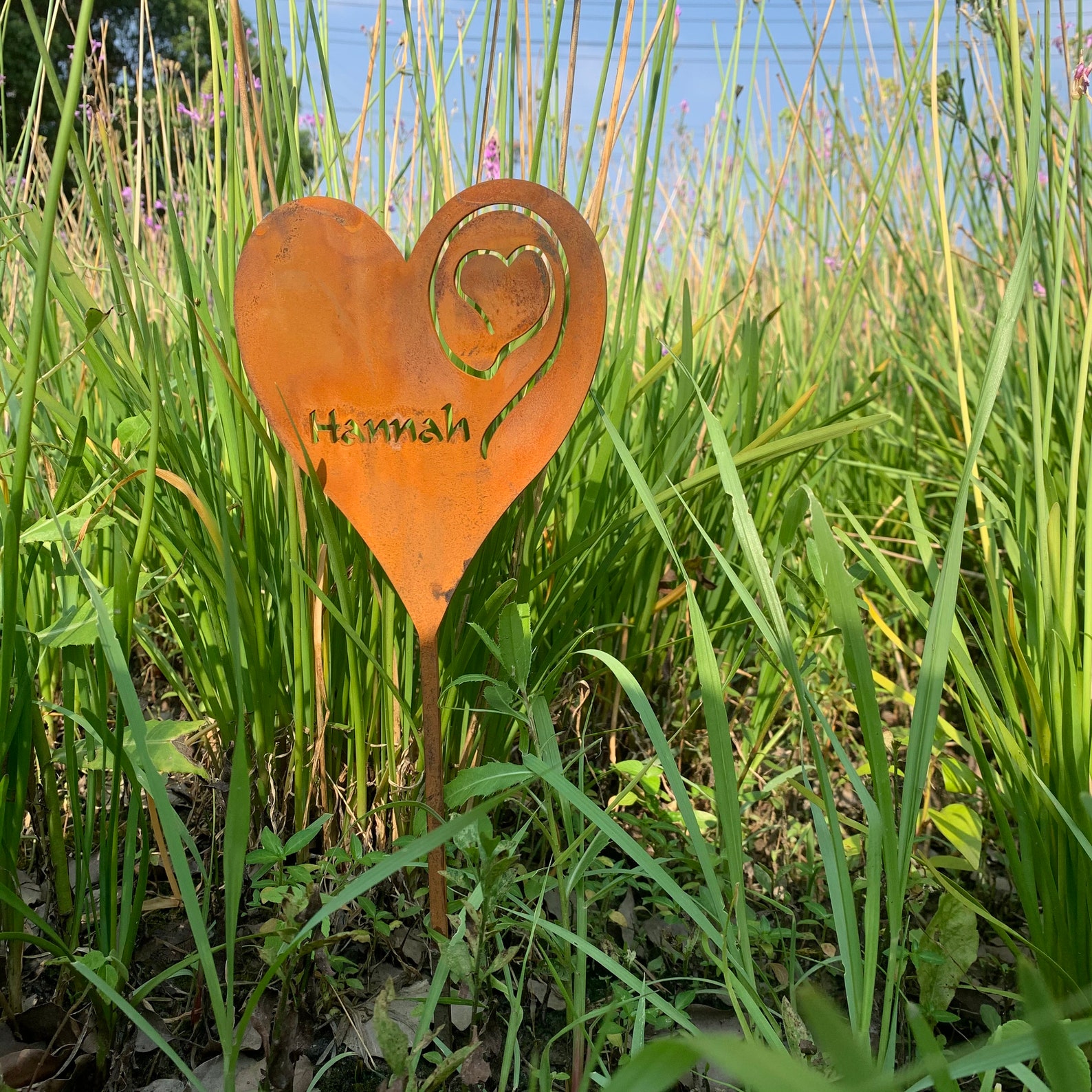 Heart Garden Stake, Rust Art Metal Stake, Garden Sculpture, Yard Garden ...