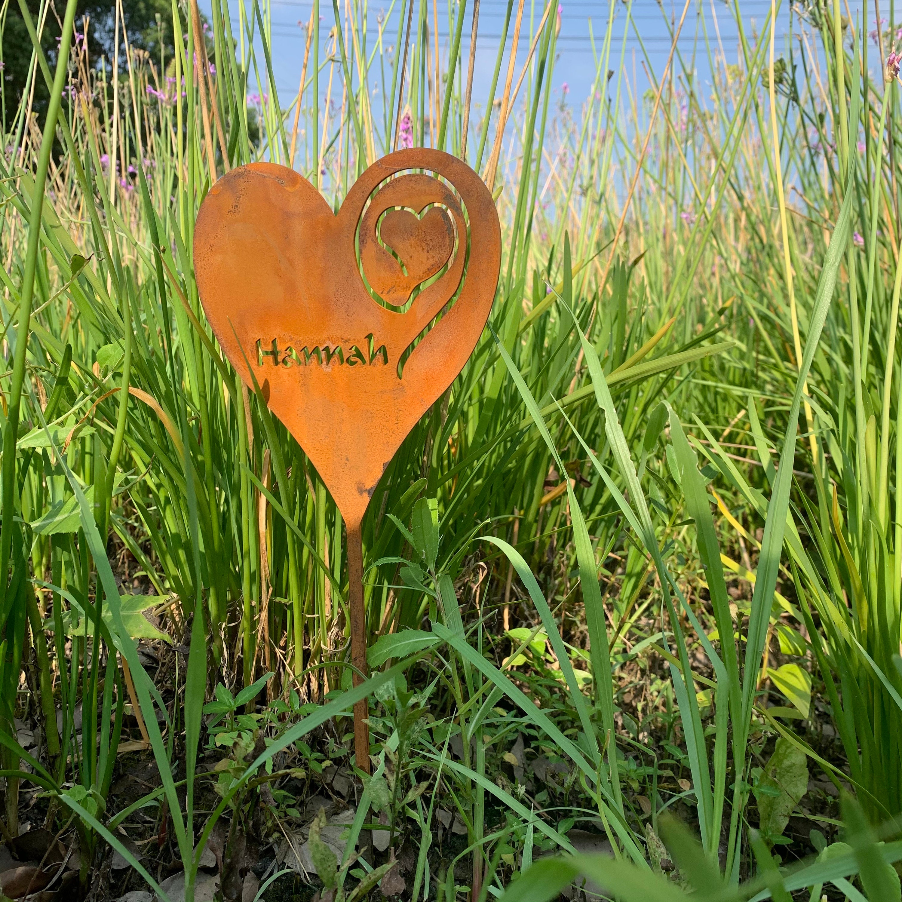 Heart Garden Stake, Rust Art Metal Stake, Garden Sculpture, Yard Garden ...