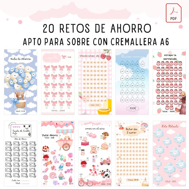 20 Hermosos Retos De Ahorros - Colección Rosa - Español - Etsy