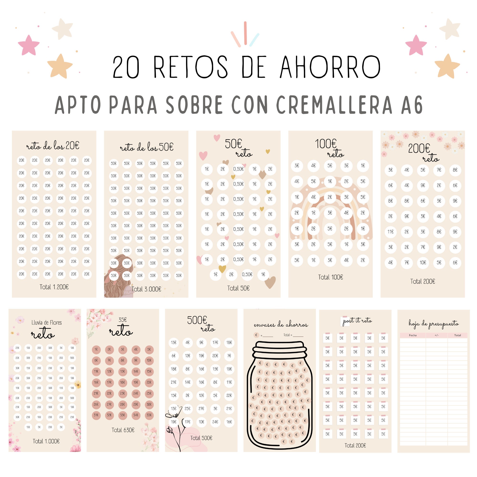 20 Hermosos Retos de Ahorros - Colección Beige - Español - Etsy España