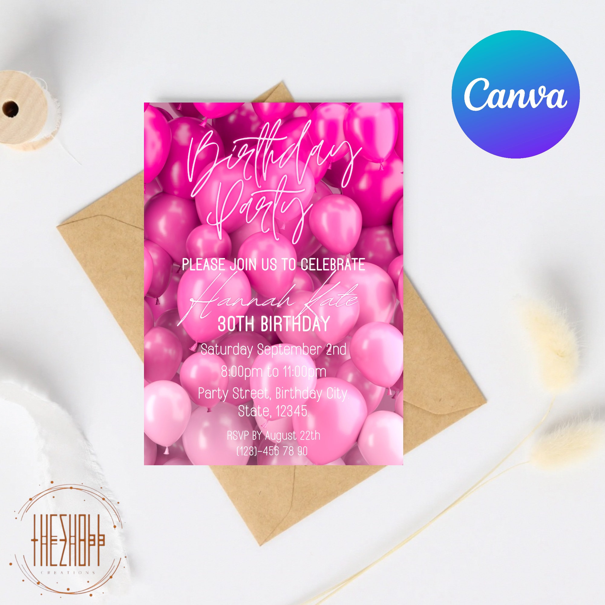 Shades of Pink Birthday Invitation | Pink Birthday Theme | Fun Modern ...