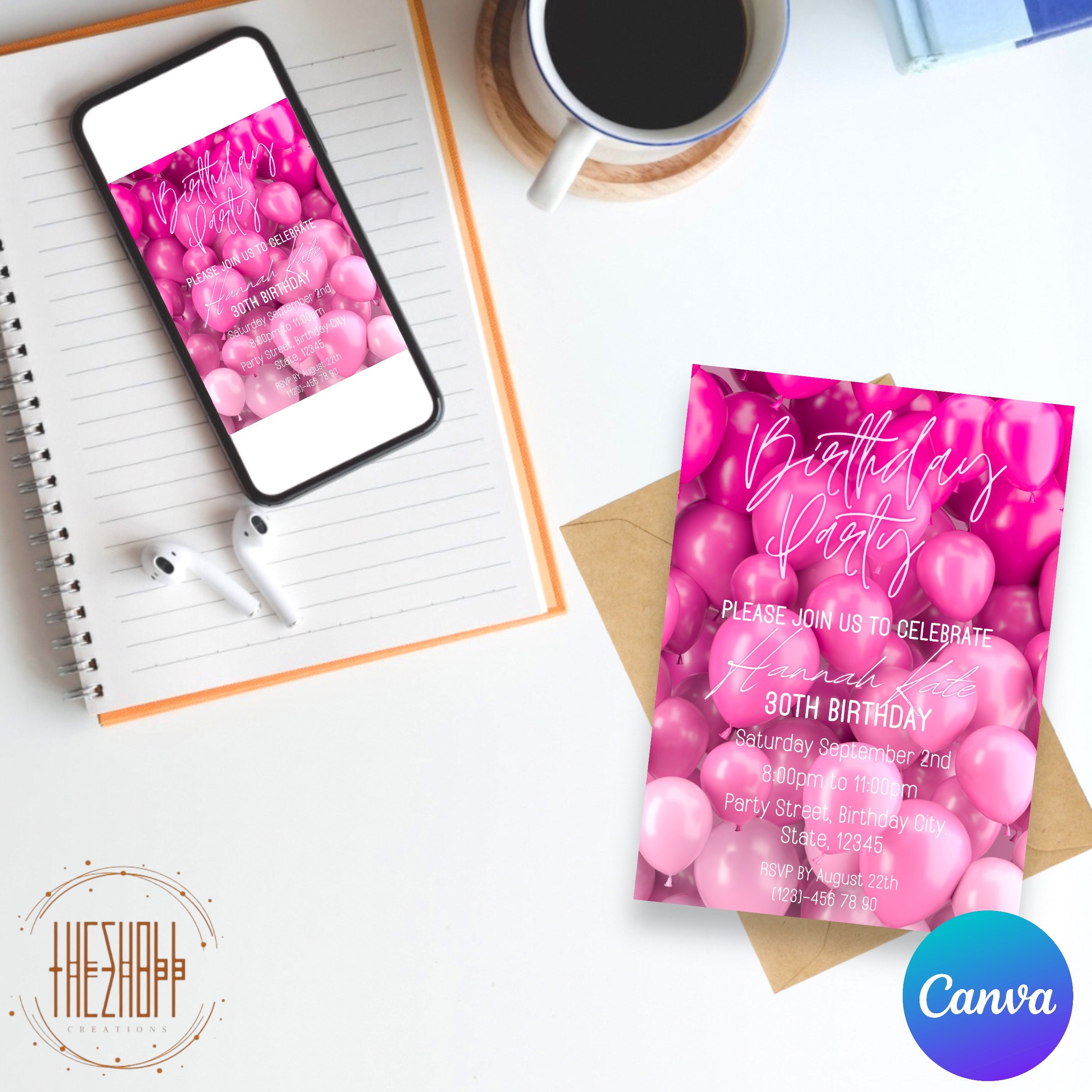 Shades of Pink Birthday Invitation | Pink Birthday Theme | Fun Modern ...